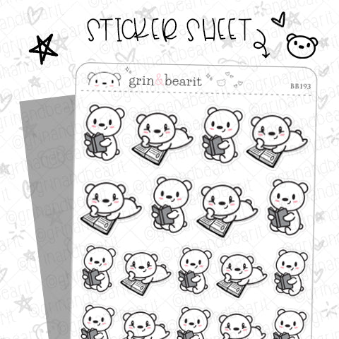 Barry Reading! - Barry the Bear Stickers (BB193) – grinandbearit