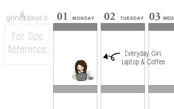 Laptop Working and Coffee - Everyday Girl Stickers (EG002) – grinandbearit